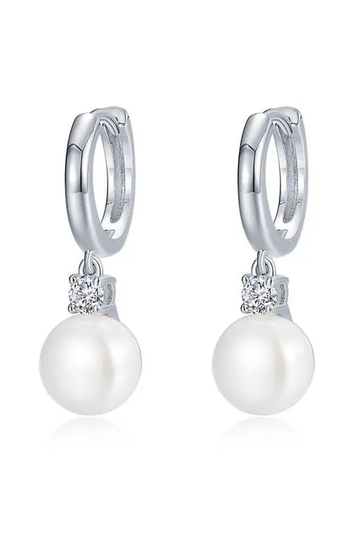 Lafonn Freshwater Pearl And Simulated Diamond Huggie Hoop Earrings