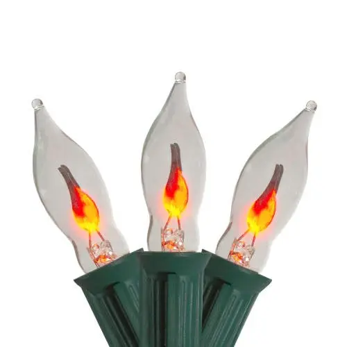 NORTHLIGHT Flickering Flame C7 Halloween Lights9' Green Wire10ct