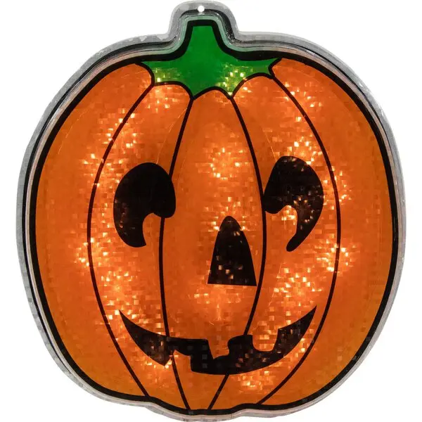 NORTHLIGHT Lighted Jack O' Lantern Halloween Window Decoration13.5 - Orange