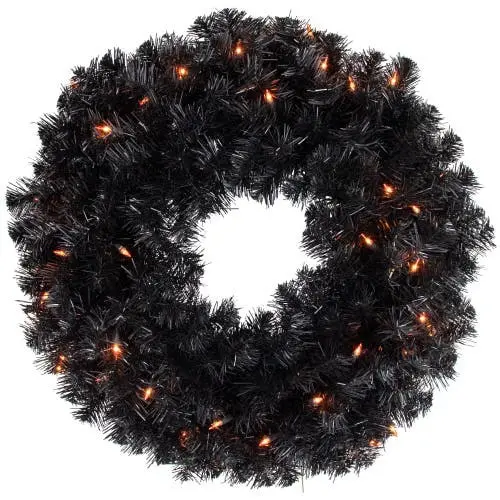 NORTHLIGHT Pre-lit Noble Spruce Artificial Halloween Wreath24"orange Lights