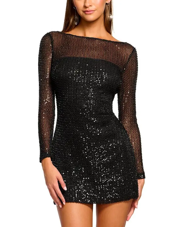 Ramy Brook Forrest Sequined Mini Dress - Black Beaded Mesh