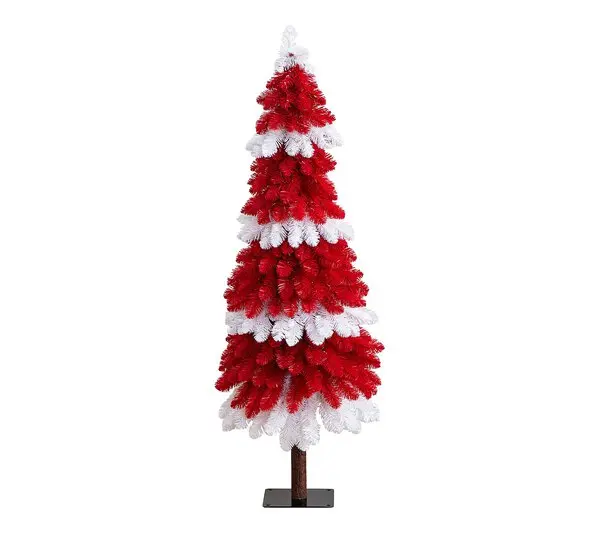 NEARLY NATURAL 5' Pre-lit Peppermint X-mas Tree W/ Led Lights
