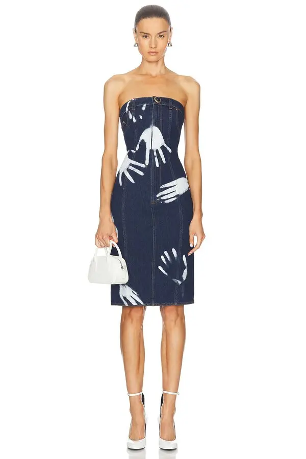 AREA Handprint Strapless Midi Dress
