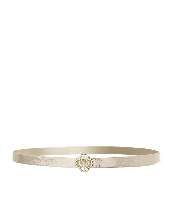 Maje Leather Belt With Clover Buckle - Gold