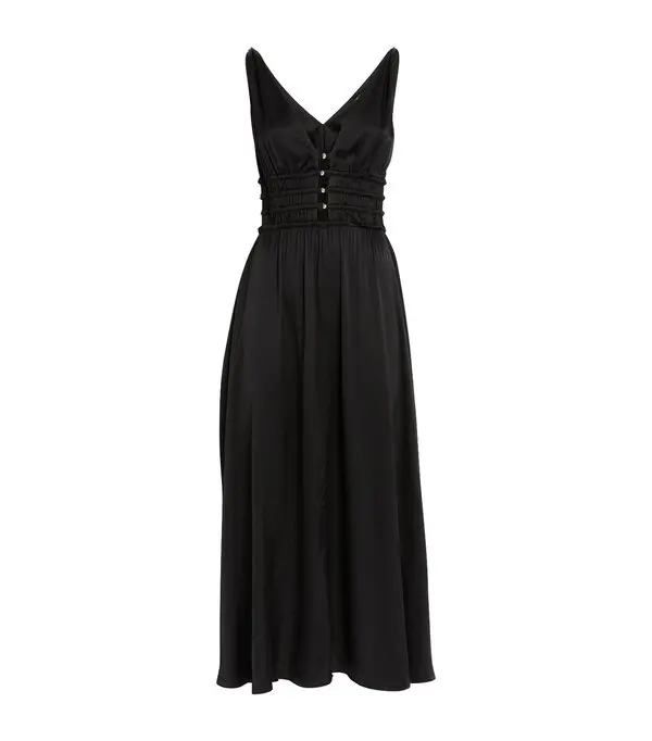 Maje Satin Beaded Midi Dress - Black