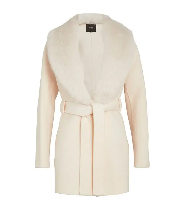Maje Wool-blend Wrap Coat - White