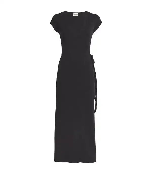 Claudie Pierlot Cotton Wrap Midi Dress In Black - 30% Off | Editorialist