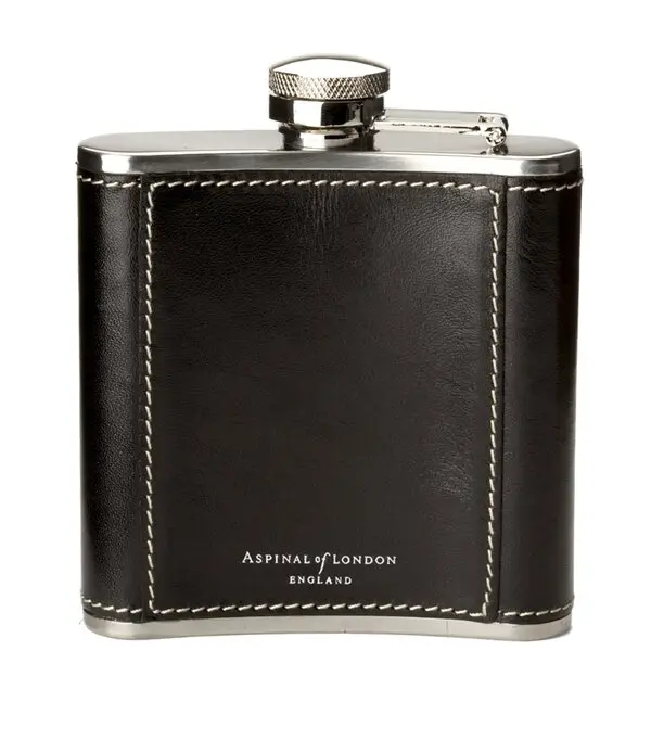 ASPINAL OF LONDON Classic 5oz Leather Hip Flask - Black