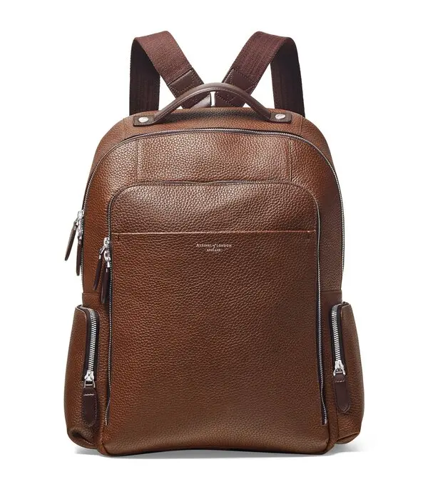 ASPINAL OF LONDON Pebble Leather Reporter Zipped Backpack - Brown