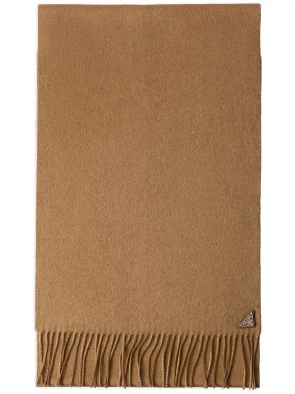 Prada Logo-plaque Silk-cashmere Scarf - Neutrals