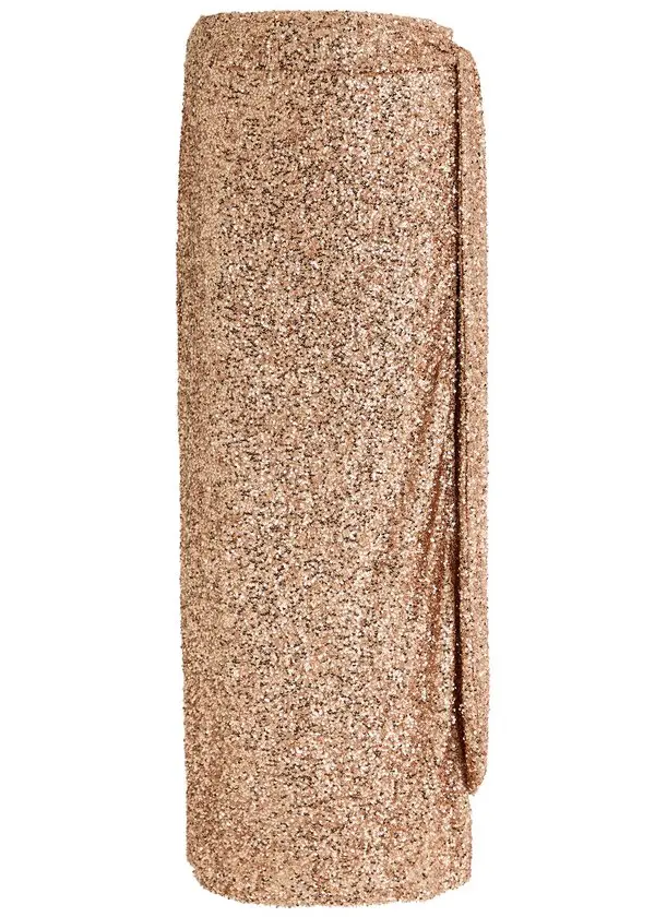Never Fully Dressed Jaspre Sequin-Embellished Midi Wrap Skirt In Gold - 60%  Off | Editorialist