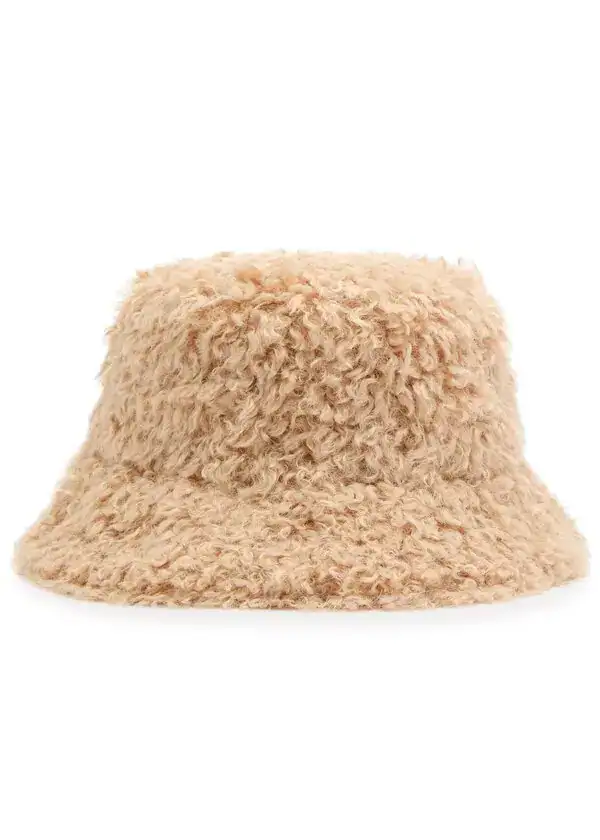 Lack Of Color Fluffy Faux Shearling Bucket Hat - Beige  display picture 3
