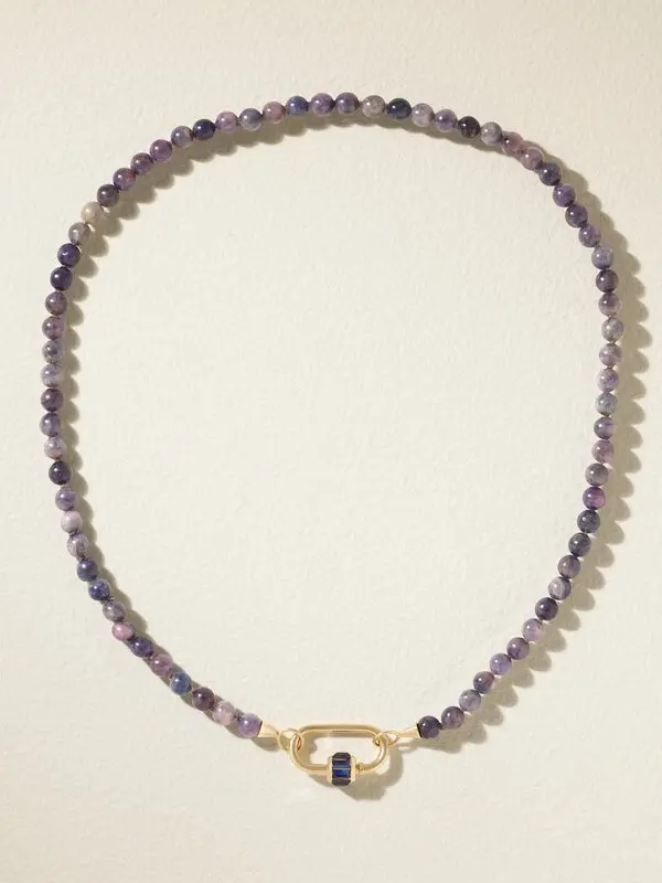 MARLA AARON Medium Lock 14-karat Gold, Ruby And Sapphire Necklace