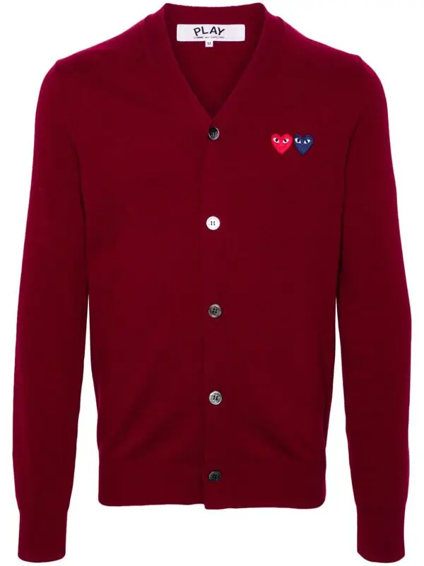 Play Comme Des Garcon Heart-patch Wool Cardigan - Red