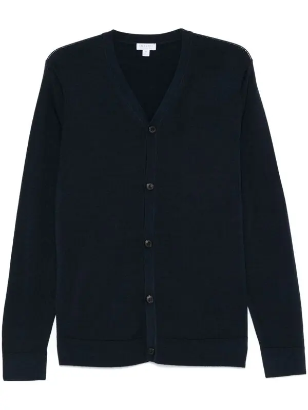Sunspel Merino Wool Cardigan - Blue