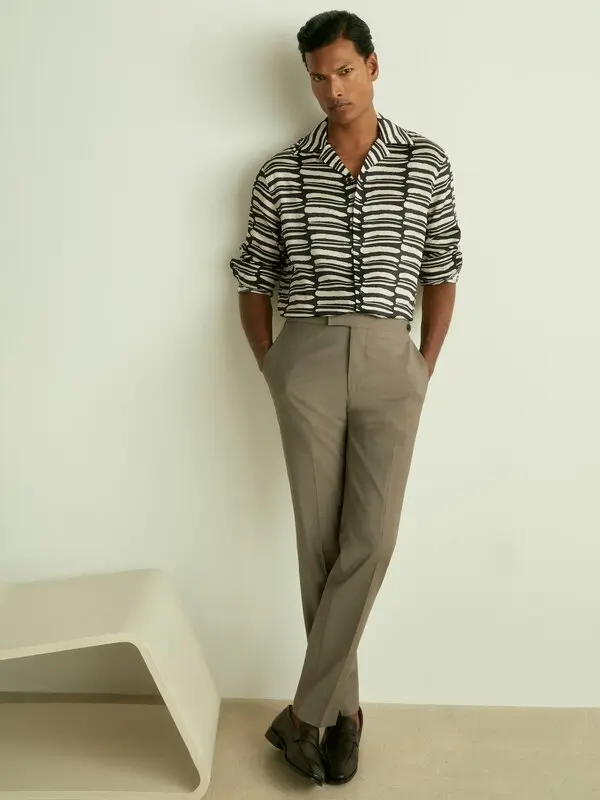 REISS Knox Abstract-print Twill Cuban-collar Shirt