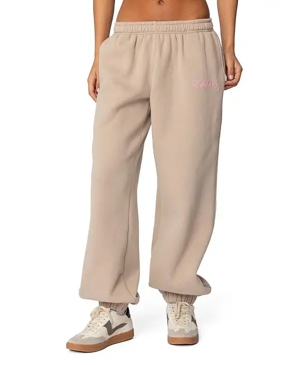 EDIKTED Sasha Bow Detail Sweatpants - Beige