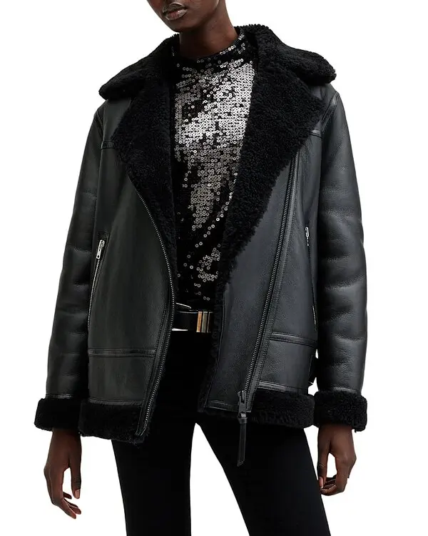 All Saints Sola Shearling Jacket - Black
