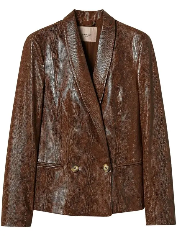 TWINSET Lizard-skin Effect Faux Leather Blazer