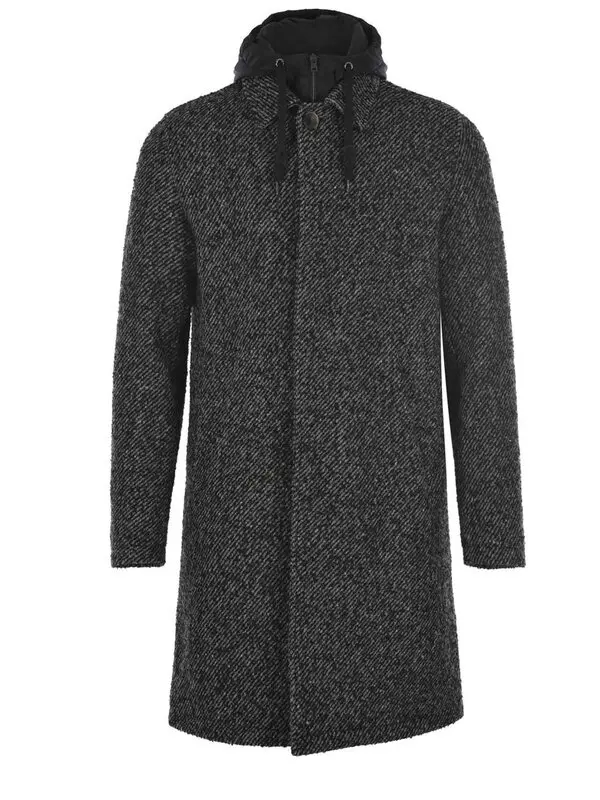 Herno Herringbone Virgin Wool Coat - Black