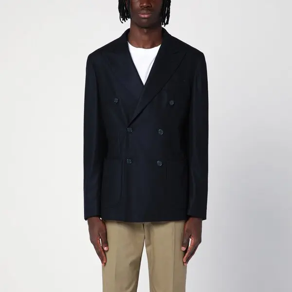 SANTANIELLO Double-breasted Wool-blend Jacket - Blue