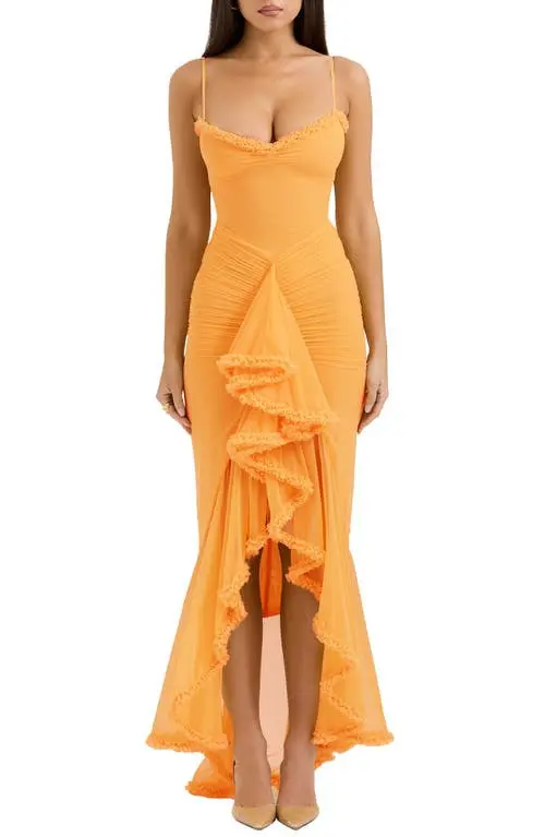 House Of Cb Gabbi Ruffle Mesh High-low Cocktail Dress - Yellow