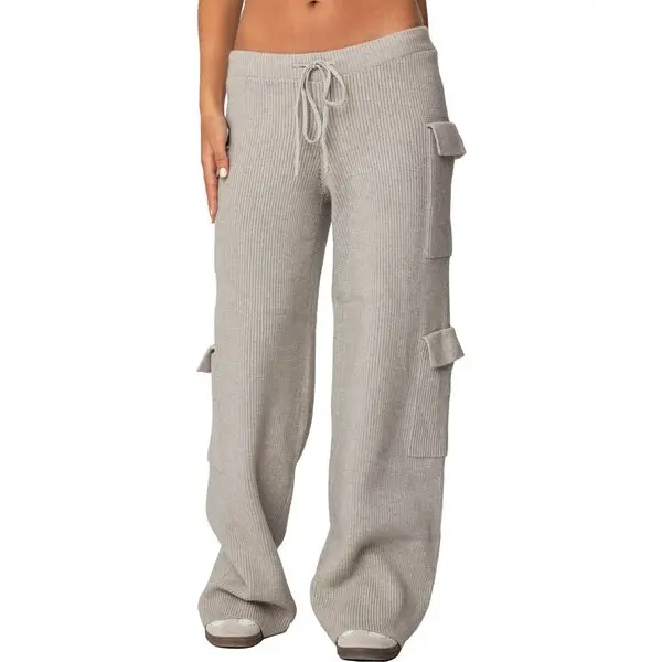 EDIKTED Wynter Low Rise Drawstring Cargo Sweater Pants - Gray-melange