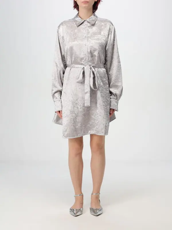 pinko silver dress Pinko Lightweight Ribbed Knit Midi Dress Grey/Silver Pinko