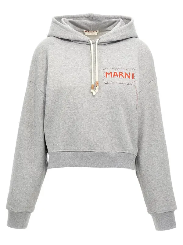 パーカー MARNI - Marni  Logo Printed Cropped Hoodie Marni Logo Print Cropped Hoodie In Gray - 36% Off | Editorialist