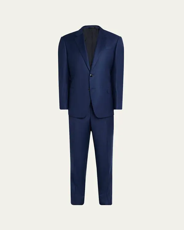 Emporio Armani Textured Solid Suit - Solid Medium Blue