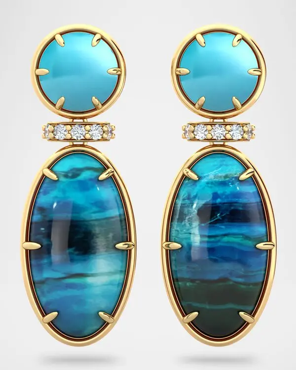 JAMIE TURNER Marfa Turquoise, Chrysocolla Malachite, And Diamond Earrings - Blue