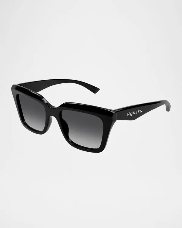 Alexander McQueen Logo Rectangle Sunglasses - Shiny Solid Black
