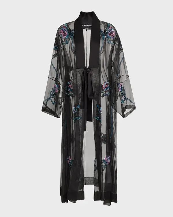 Giorgio Armani Sheer Crystal Embellished Kimono