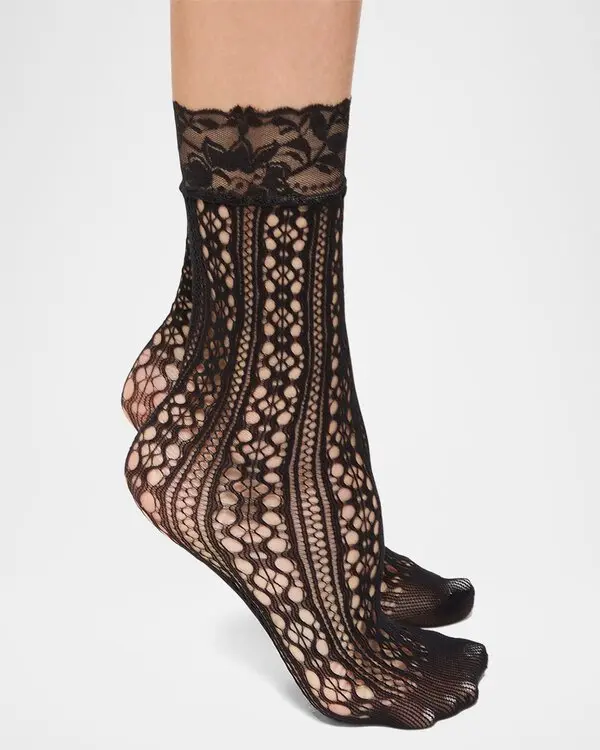Stems Alexia Fishnet Lace-Cuff Crew Socks Black Editorialist