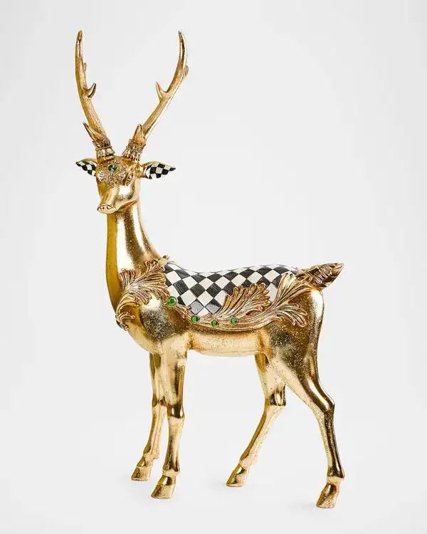 Mackenzie Childs Emerald Luxe Standing Gold Deer Holiday Decor One