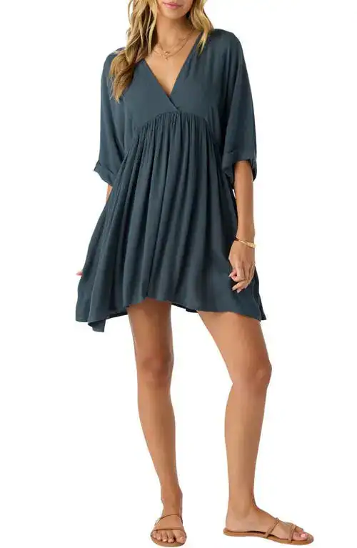 knee length dresses for ladies Women's Rosemary Drop Waist Round Neck Poly Silk Mini Dress XS/S/M/L/Customize Black Floral Mean Blvd M / Black / Floral main image 0