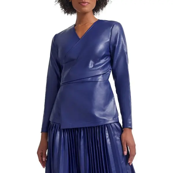 Misook Faux Leather Wrap Jacket