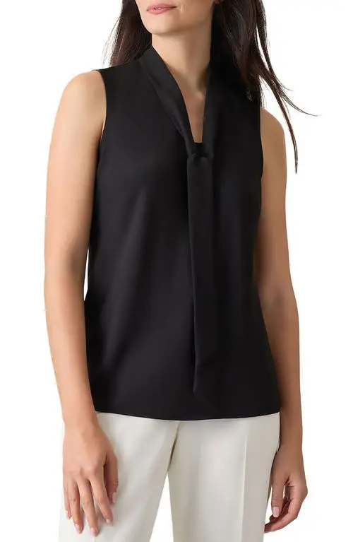 KASPER Sleeveless Tie-neck Top - Black