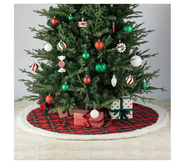 GLITZHOME 60' Xl Red & Black Reversible Christm As Tree Skirt