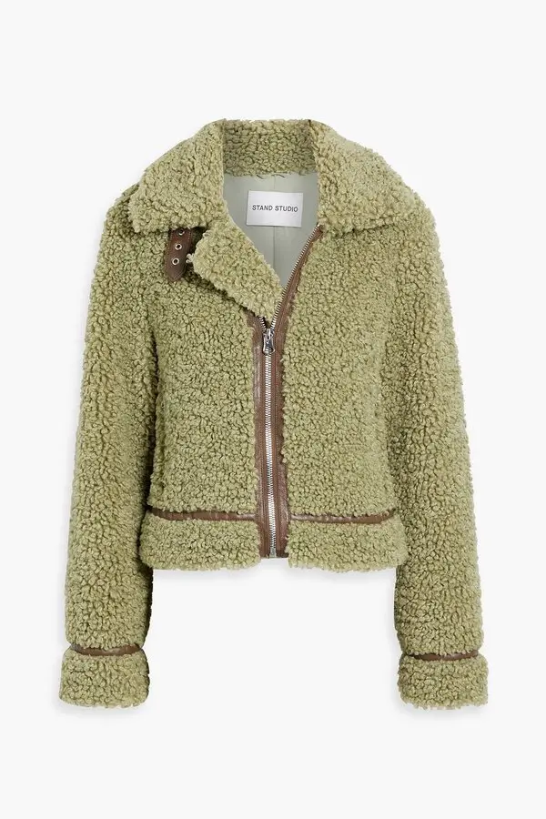 STAND STUDIO Audrey Teddy Fleece Jacket - Sage Green