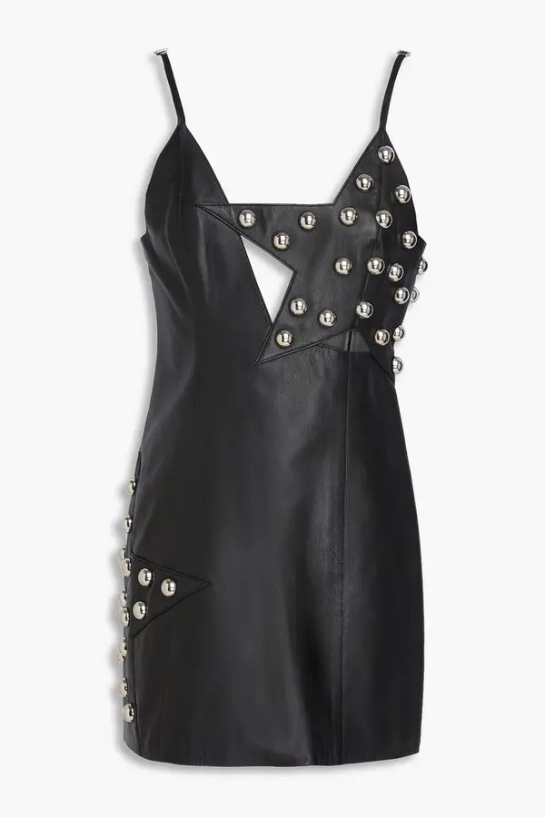 AREA Cutout Studded Leather Mini Dress