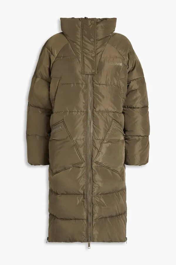 GANNI Logo-print Quilted Shell Coat