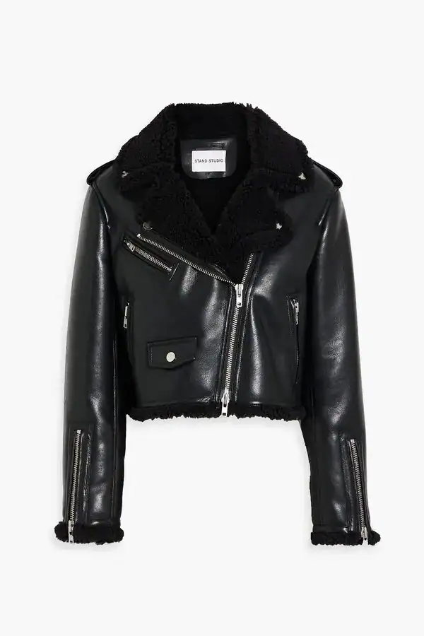 ラ ストリア Buy STAND STUDIO Lilia Cropped Teddy Fleece Biker Jacket - Black