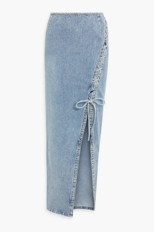 Retrofete Zahlia Lace-up Denim Maxi Skirt