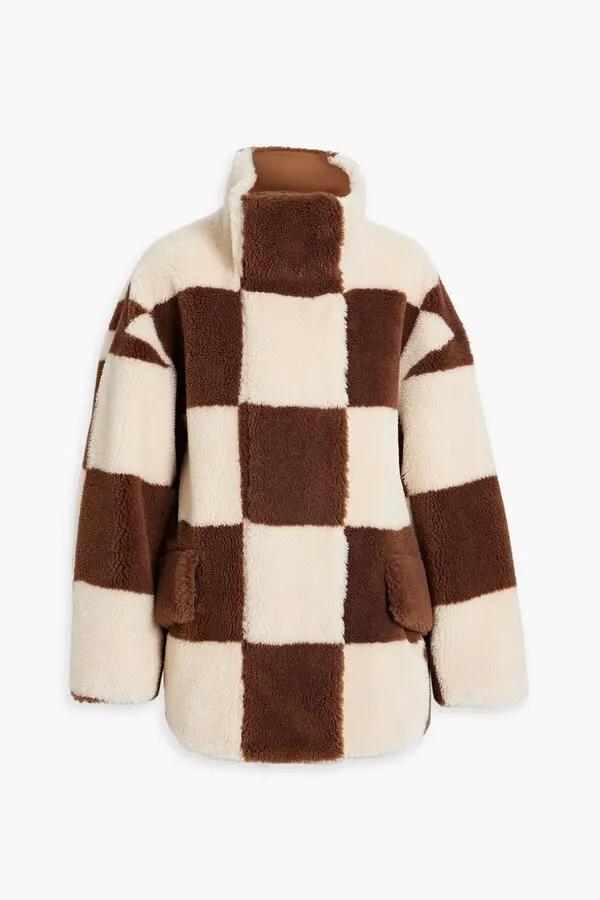 STAND STUDIO Dani Oversized Checked Faux Fur Jacket