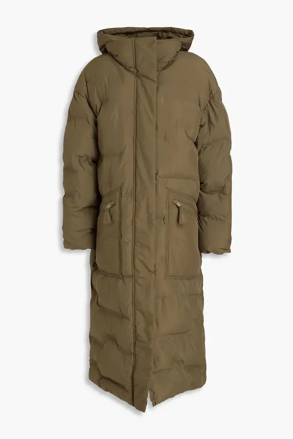GANNI Quilted Shell Hooded Coat - Army Green