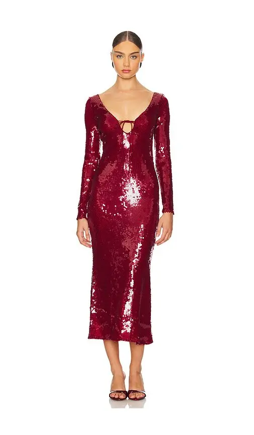 Bardot Verona Sequin Maxi Dress Burgundy 15% Off Editorialist