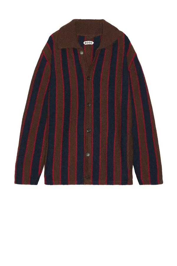 BODE Mohair Stripe Cardigan - Navy & Brown