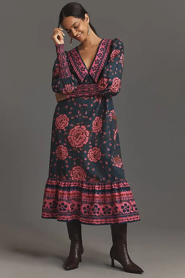 Farm Rio X Puff-Sleeve V-Neck Midi Dress In Multicolor - 43% Off |  Editorialist