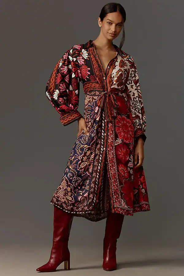 Farm Rio Miranda Long-Sleeve Wrap Midi Dress - Multicolor | Editorialist